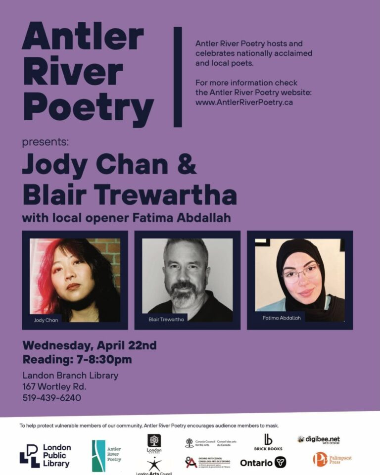 Blair Trewartha @ Antler River reading series April 22 - Palimpsest Press
